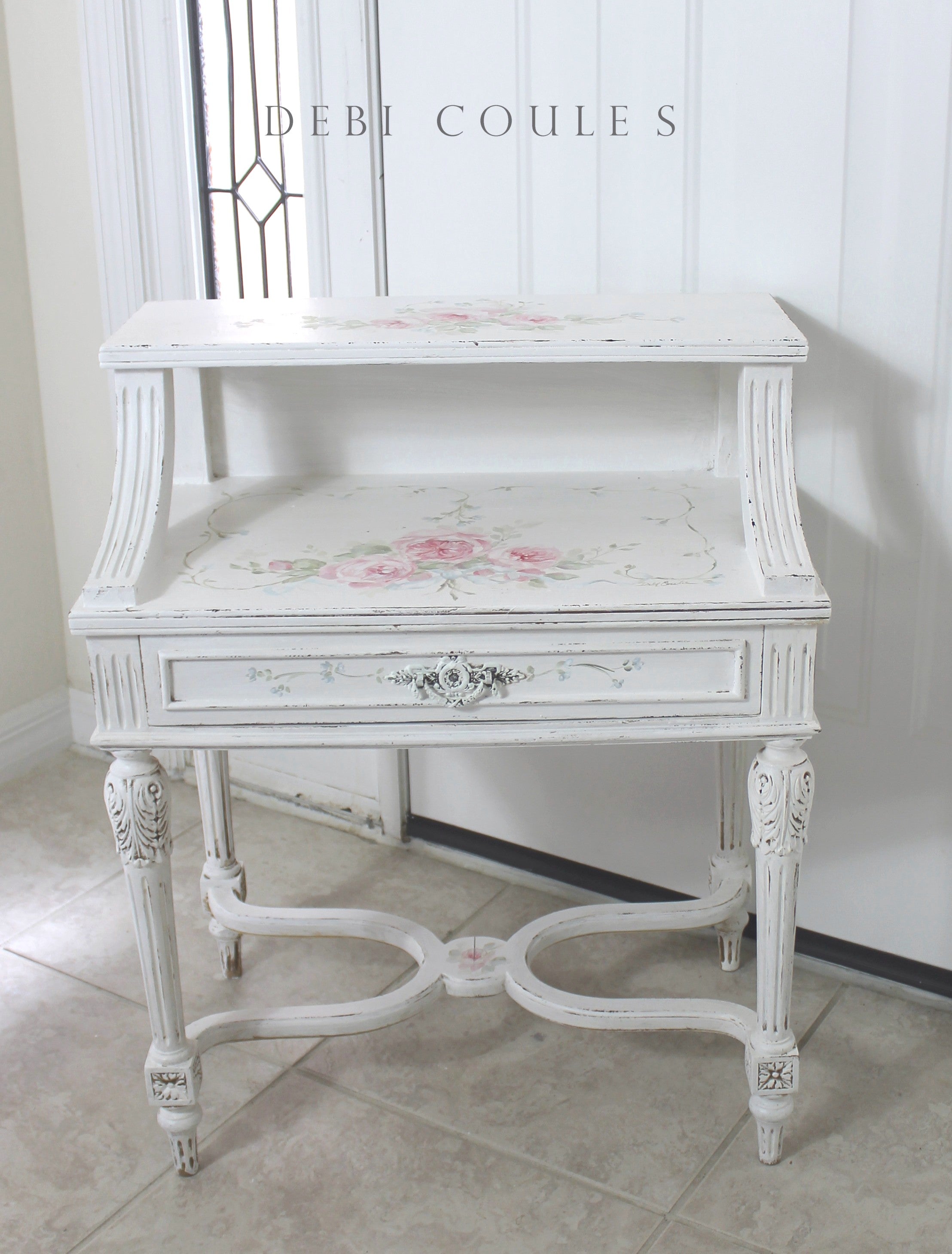 Vintage Romantic Cottage Shabby Chic Pink Roses Table by Debi Coules ...