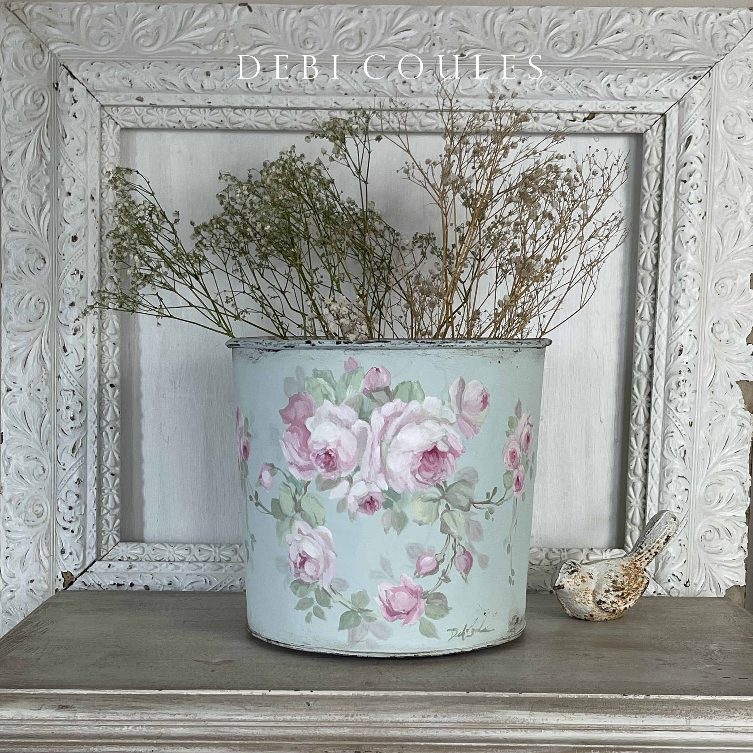 Shabby Chic Large Vintage Bucket with Rose Wreath – by Debi Coules ...