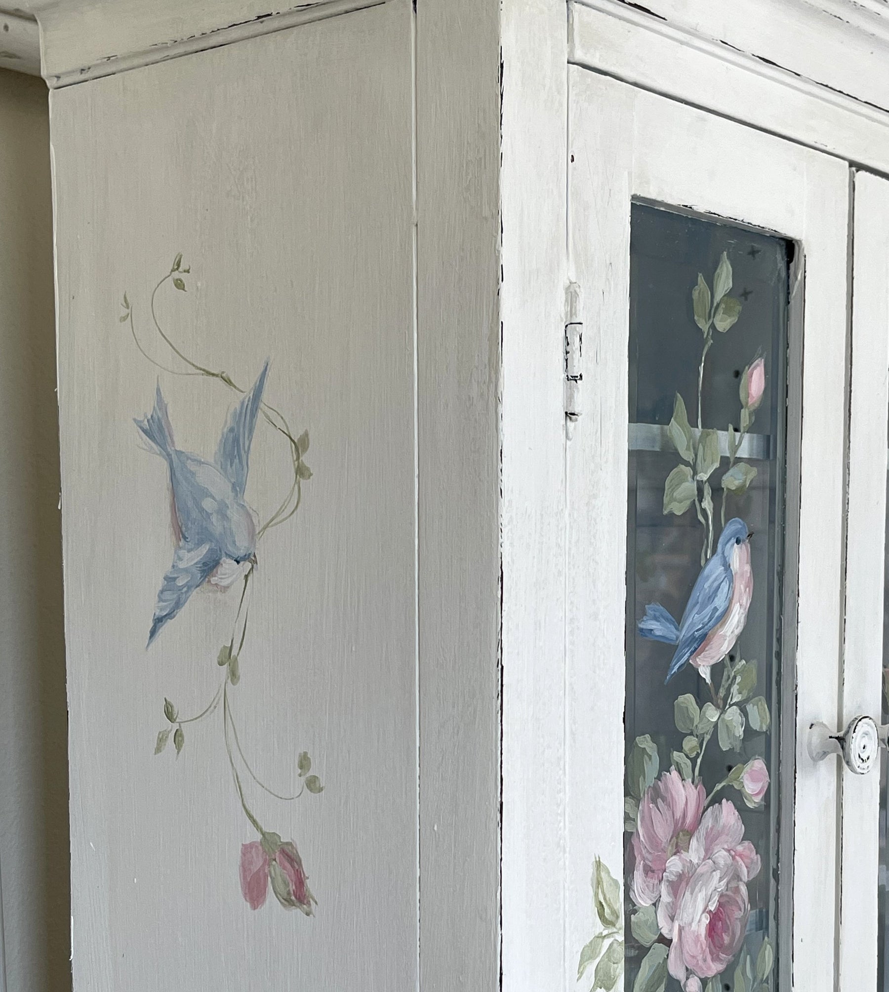 Shabby Chic Hand-Painted Bluebird & Roses Cabinet by Debi Coules – Debi ...