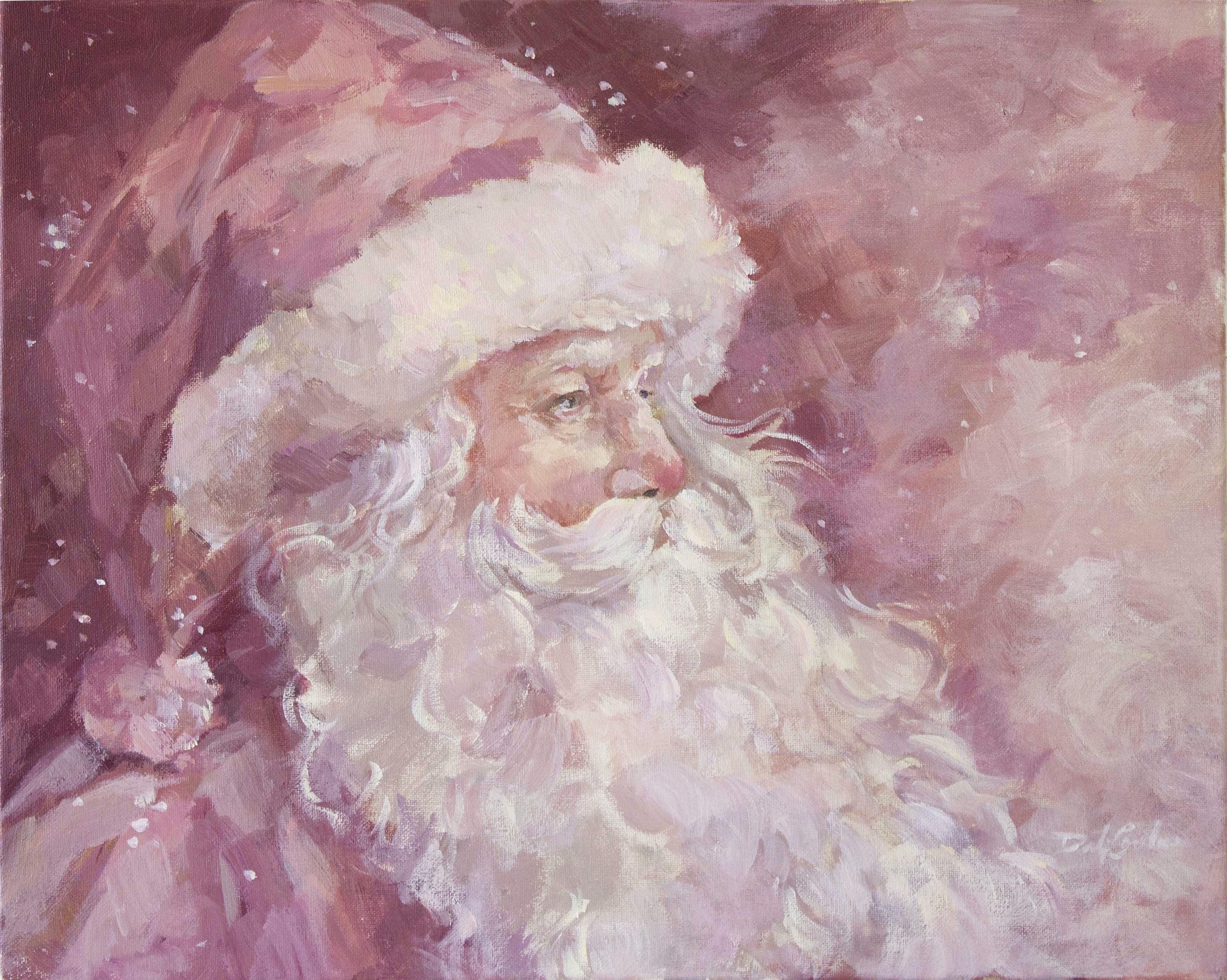 Starlight Santa Canvas Painting Pink Holiday Shabby Chic Original by D ...