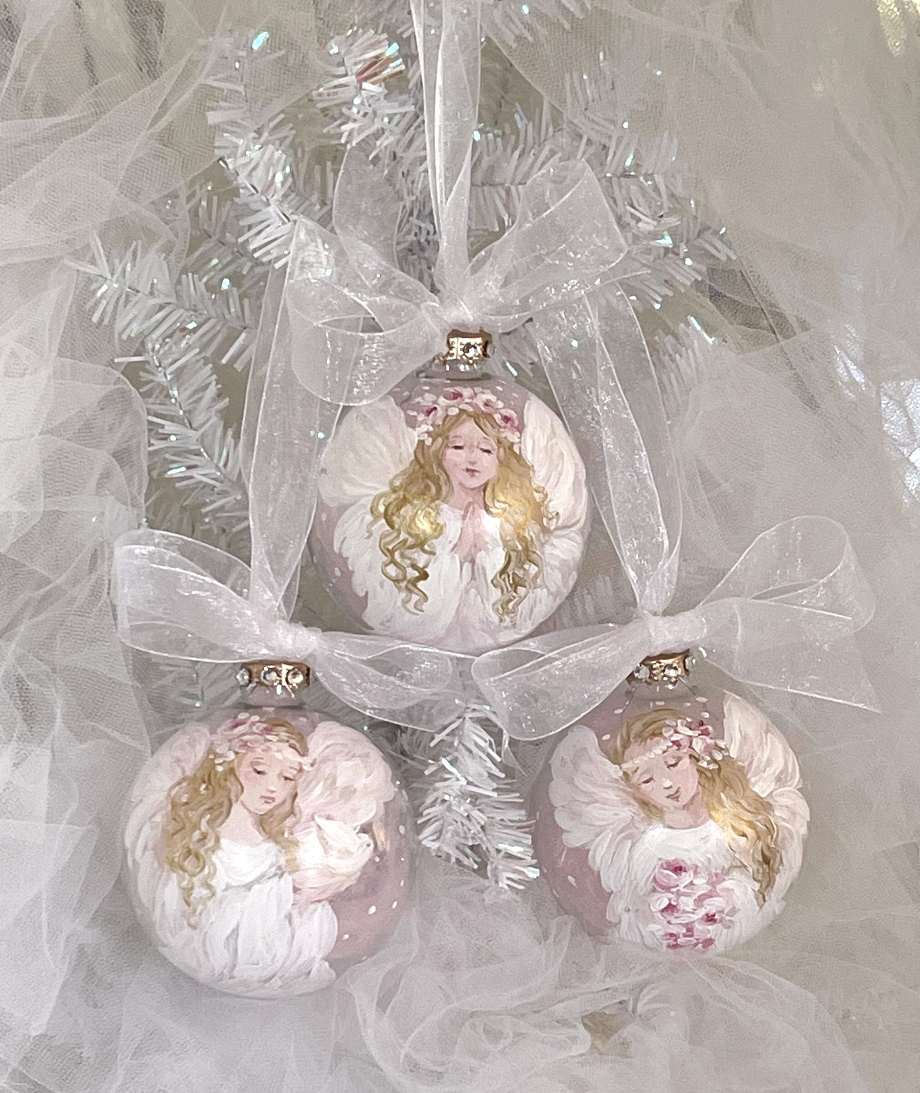 Angel With Roses Pink Glass Globe Ornament Swarovski Crystal Rhineston ...