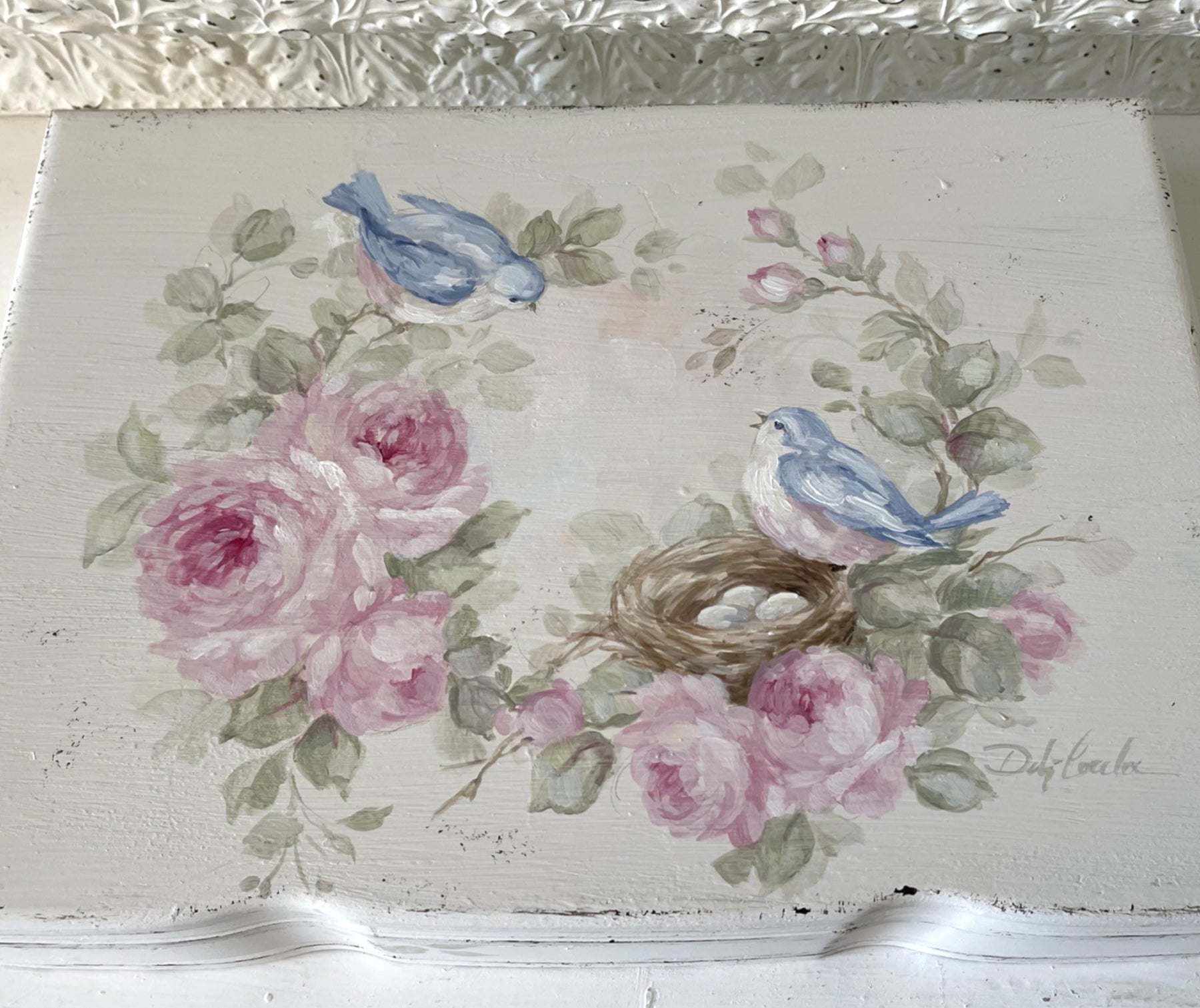 Shabby Chic Vintage Bluebird Roses and Nest Roses Wooden Keepsake Box ...