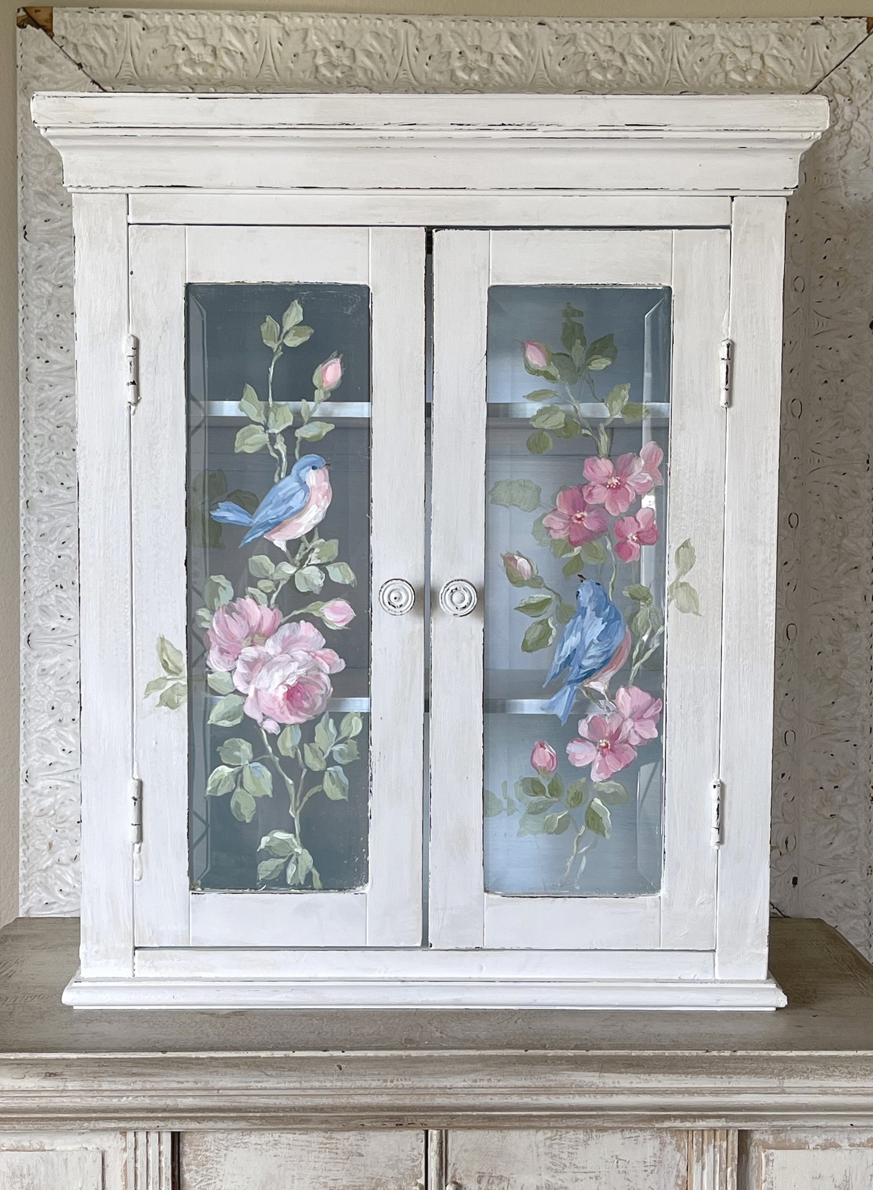 Shabby Chic Hand-Painted Bluebird & Roses Cabinet by Debi Coules – Debi ...