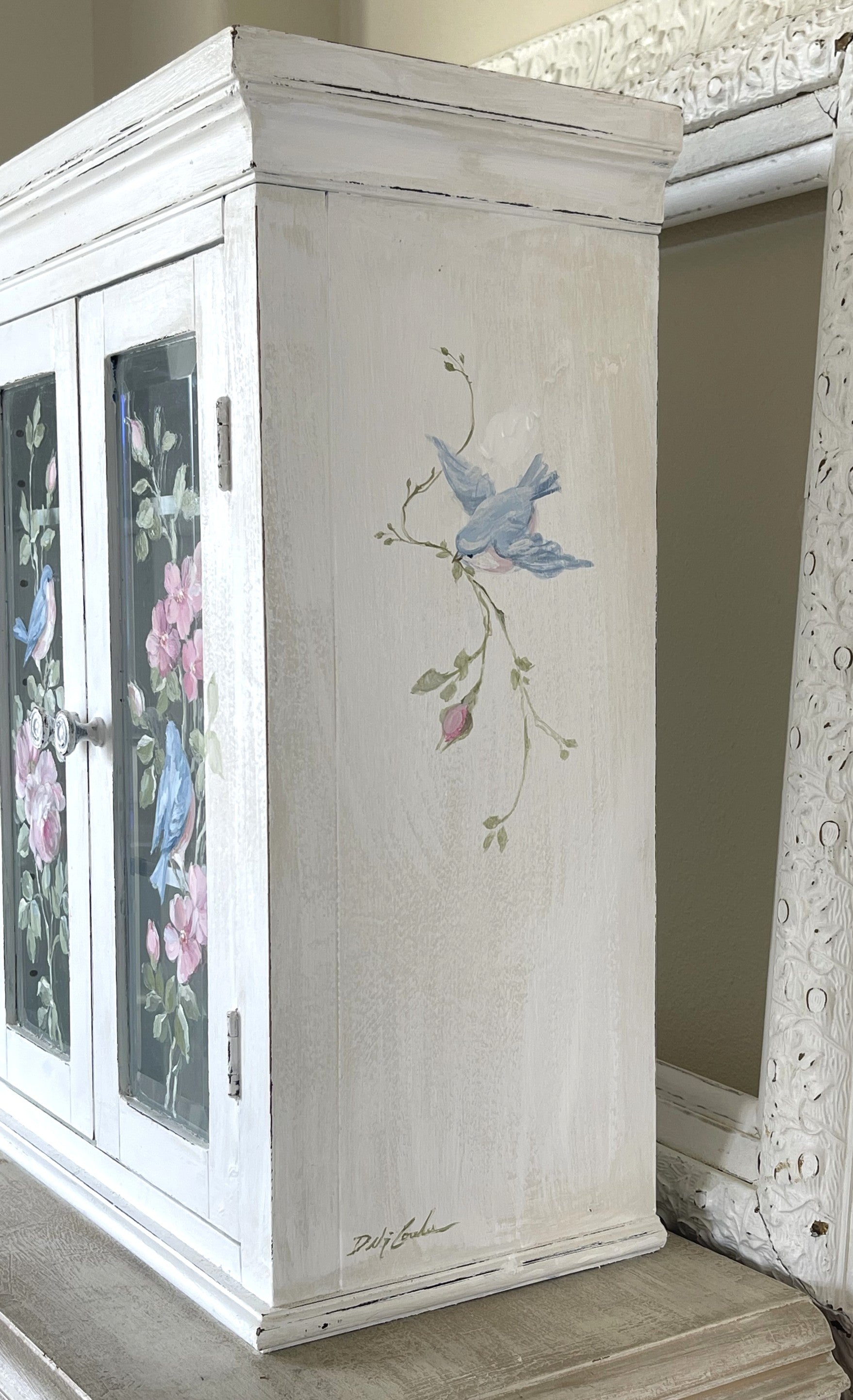 Shabby Chic Hand-Painted Bluebird & Roses Cabinet by Debi Coules – Debi ...