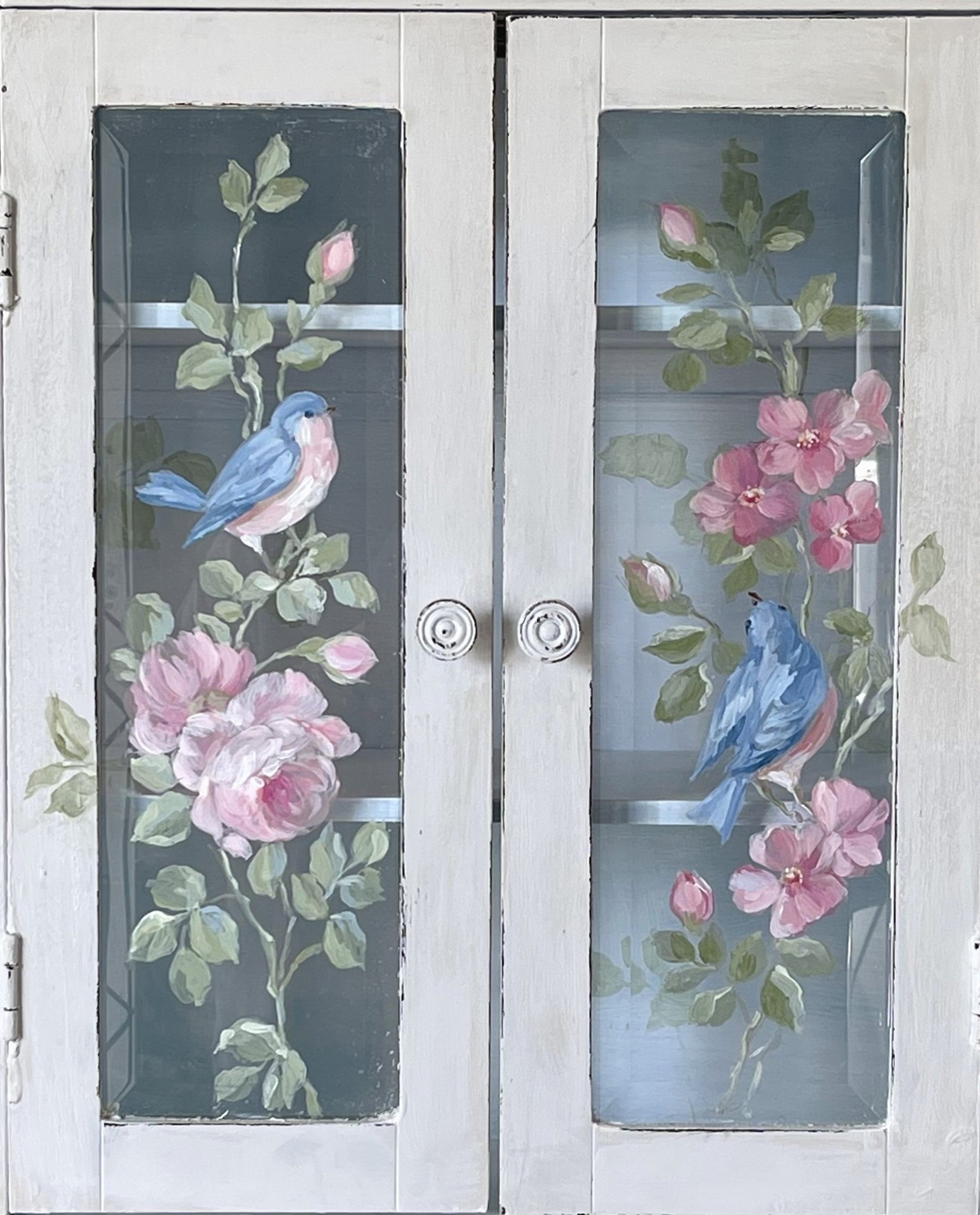 Shabby Chic Hand-Painted Bluebird & Roses Cabinet by Debi Coules – Debi ...