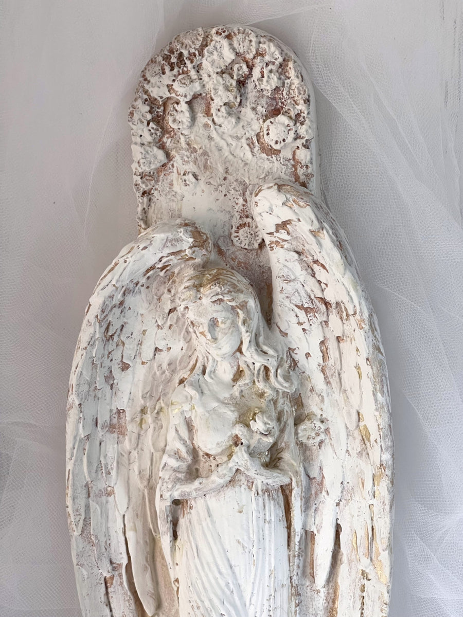 Shabby Chic Angel With Rose White Gold Wall Hanging Vintage Reproducti ...