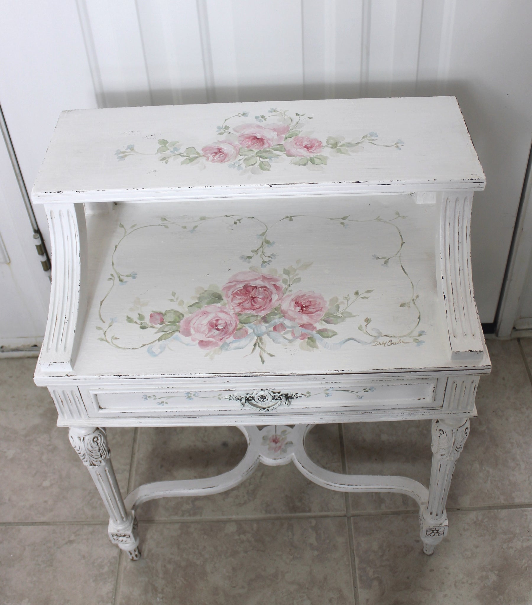 Vintage Romantic Cottage Shabby Chic Pink Roses Table by Debi Coules ...